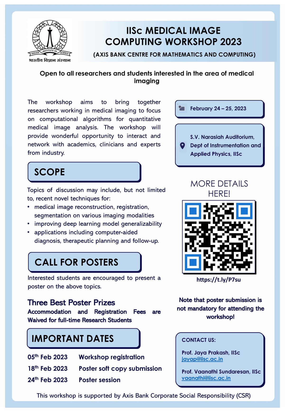 IISc Medical Image Computing Workshop 2023: Axis Bank Centre for Mathematics and Computing-
